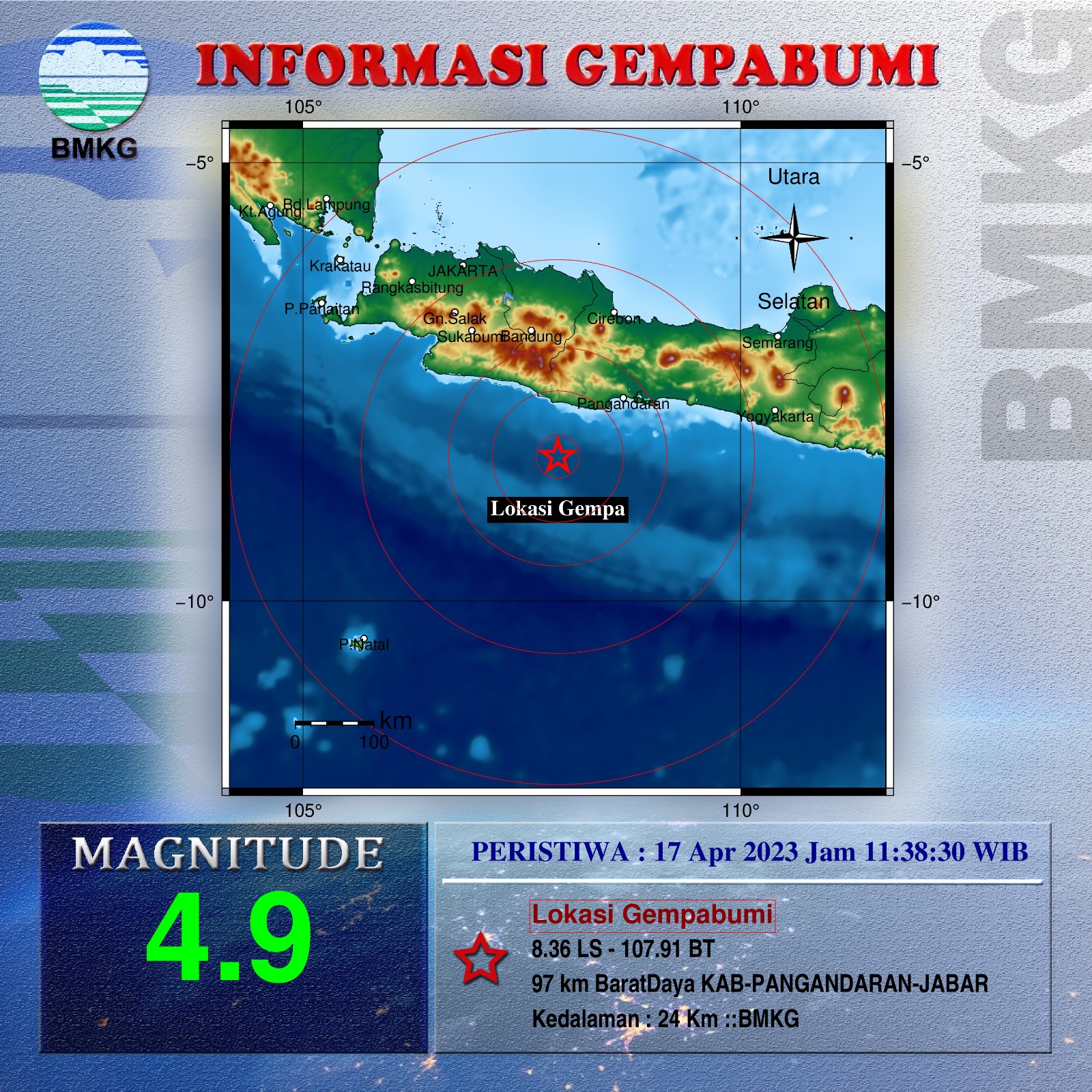 Gempa-Bumi di PANGANDARAN, JAWA-BARAT, 17-04-2023